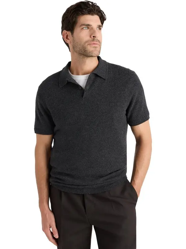 Quince Cashmere Short Sleeve Polo Sweater - Heather Charcoal