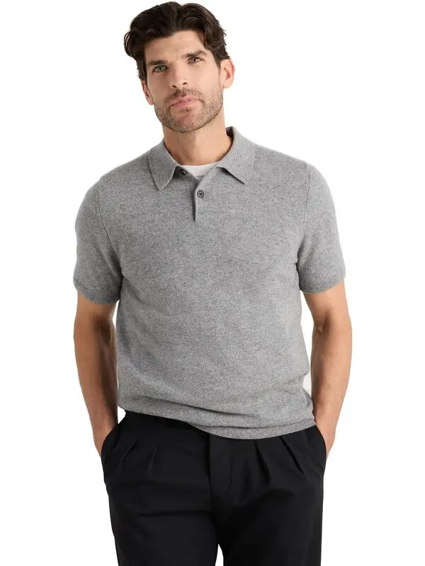 Quince Cashmere Short Sleeve Polo Sweater - Heather Grey