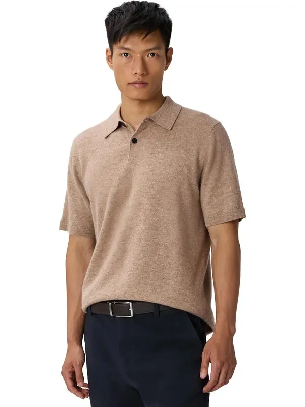 Quince Cashmere Short Sleeve Polo Sweater - Oatmeal