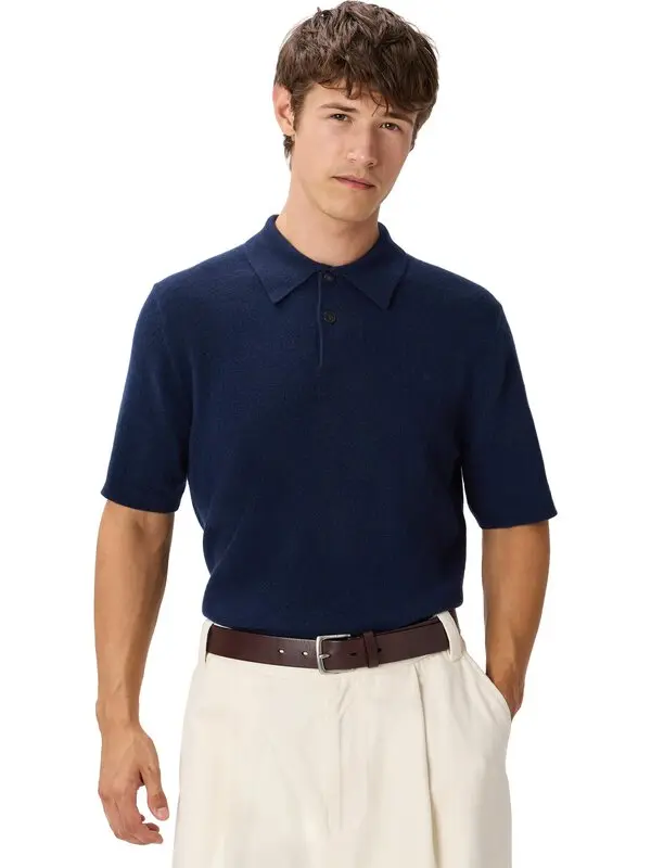 Quince Cashmere Short Sleeve Polo Sweater - True Navy