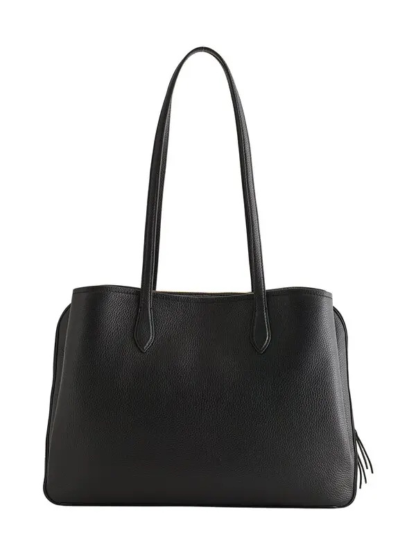 Quince Italian Leather Triple Compartment Work Tote - Black