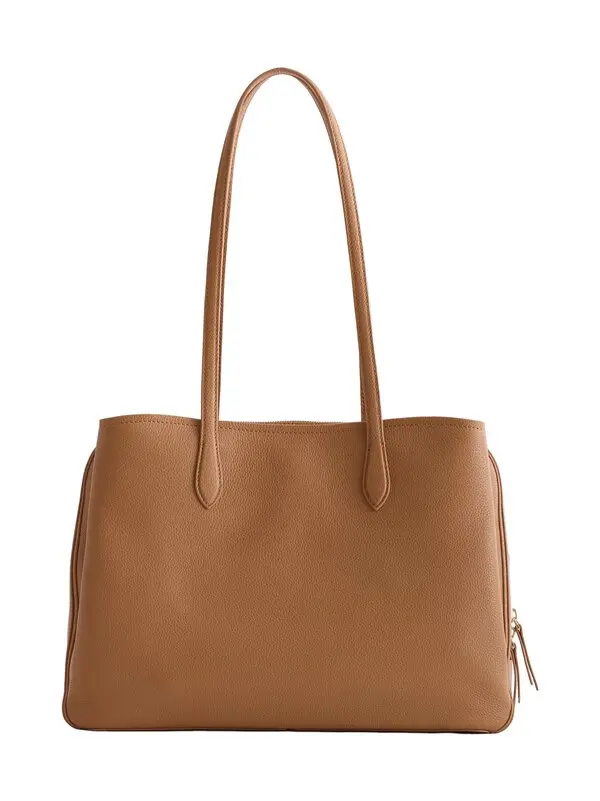 Quince Italian Leather Triple Compartment Work Tote - Cognac