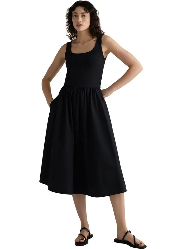 Quince Cotton Blend Fit & Flare Midi Dress - Black