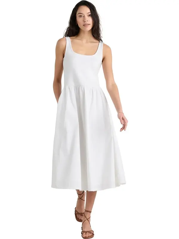 Quince Cotton Blend Fit & Flare Midi Dress - Classic White