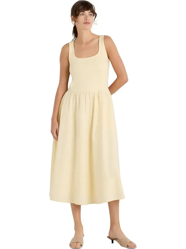 Quince Cotton Blend Fit & Flare Midi Dress - Pale Custard Yellow