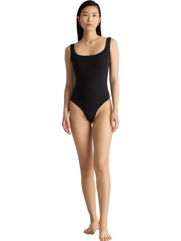 Quince Stretch Cotton Jersey Square Neck Bodysuit - Black