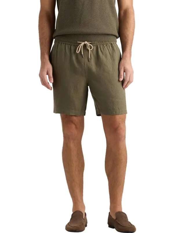 Quince 100% European Linen 7" Drawstring Beach Shorts - Bayberry Olive