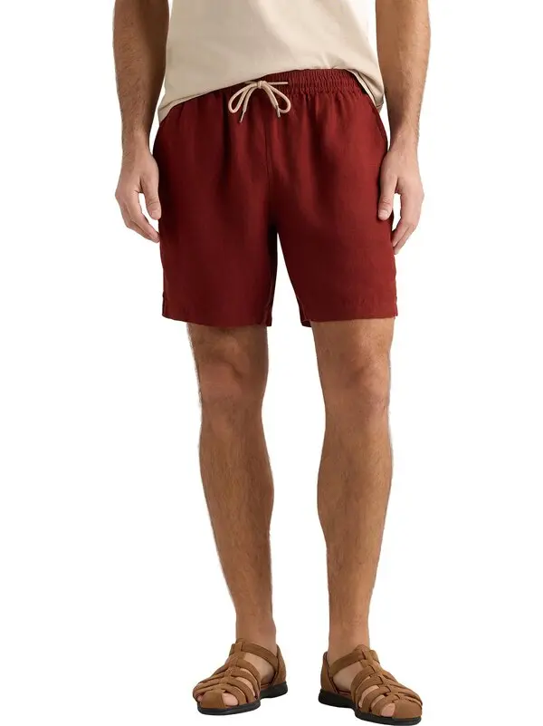 Quince Linen Drawstring Beach Shorts - Brick