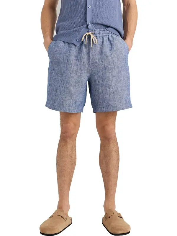 Quince 100% European Linen 7" Drawstring Beach Shorts - Chambray Blue