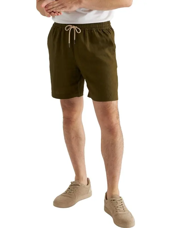 Quince 100% European Linen 7" Drawstring Beach Shorts - Martini Olive