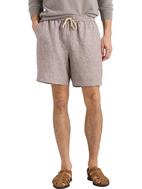 Quince 100% European Linen 7" Drawstring Beach Shorts - Taupe Brown Chambray