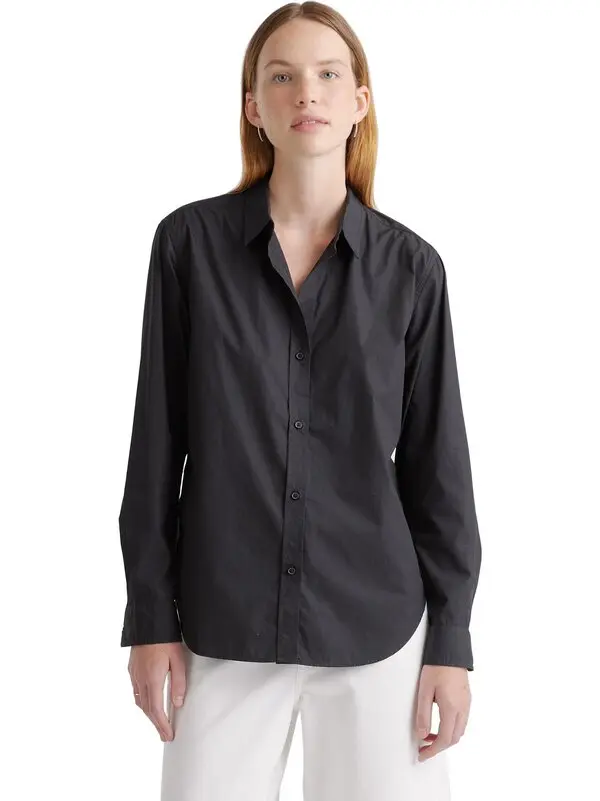 Quince Poplin Long Sleeve Shirt - Black
