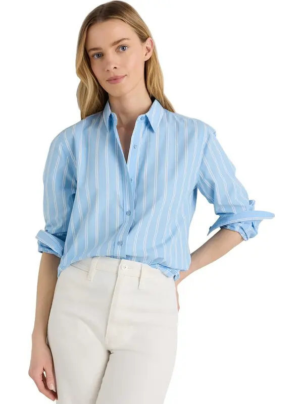 Quince Poplin Long-sleeve Shirt - Delta Blue Double Stripe