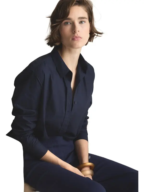 Quince Poplin Long Sleeve Shirt - Navy