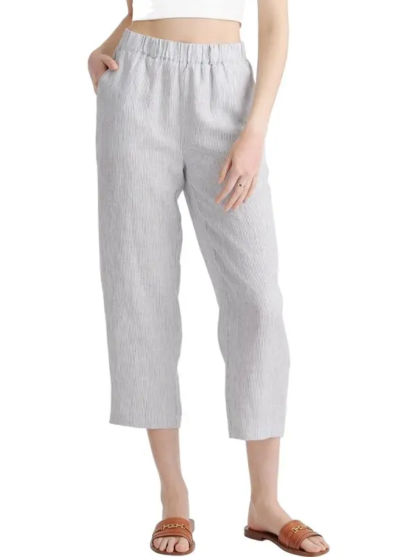 Quince European Linen Relaxed Fit Pants - Blue Pinstripe