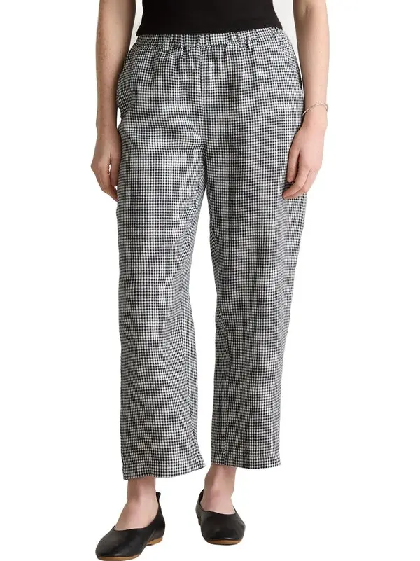 Quince European Linen Relaxed Fit Pants - Classic Mini Gingham