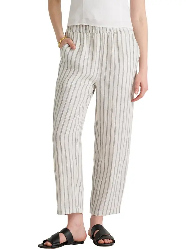 Quince European Linen Relaxed Fit Pants - Oatmeal / Black Stripe