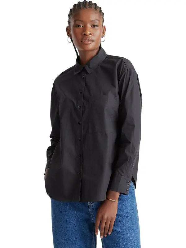 Quince Organic Cotton Poplin Boyfriend Shirt - Black