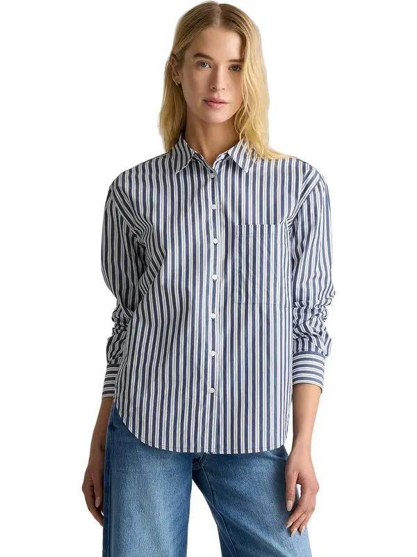 Quince Organic Cotton Poplin Boyfriend Shirt - Hudson Stripe