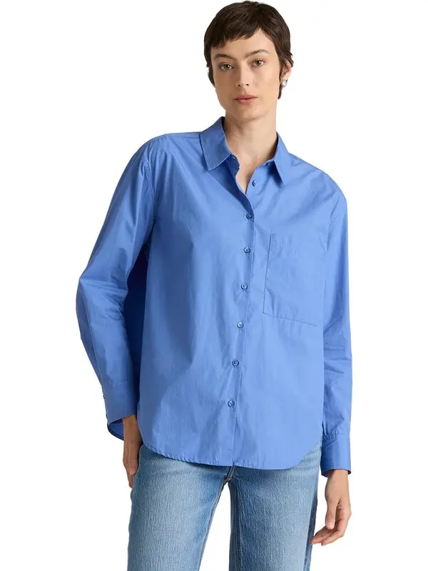 Quince Organic Cotton Poplin Boyfriend Shirt - True Blue