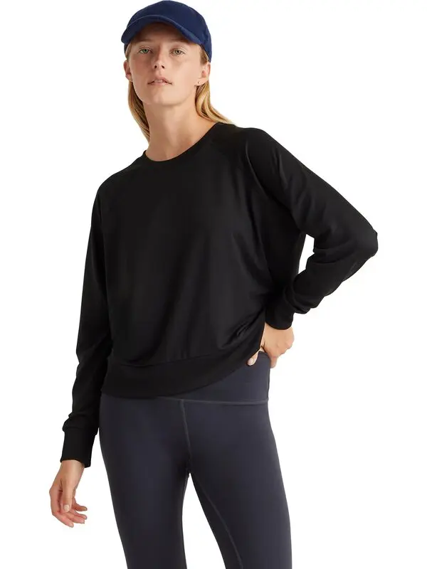 Quince Flowknit Pullover Crew Neck Alpaca Sweater - Black