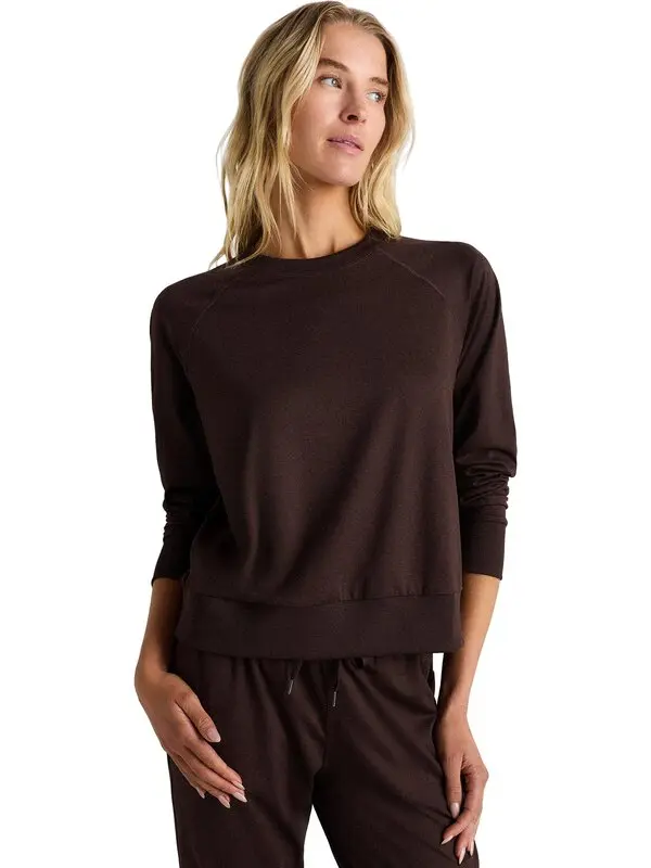 Quince Flowknit Pullover Crew Neck Alpaca Sweater - Heather Coffee Bean Brown