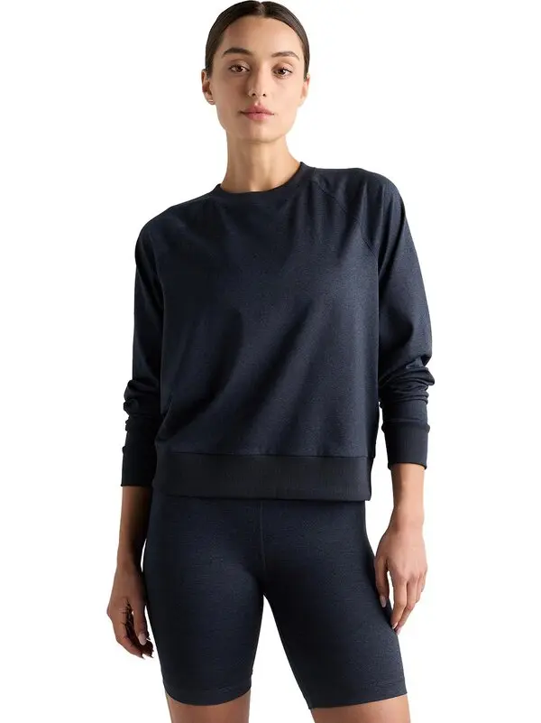 Quince Flowknit Pullover Crew Neck Alpaca Sweater - Heather Deep Navy