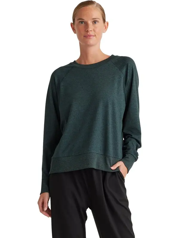 Quince Flowknit Pullover Crew Neck Alpaca Sweater - Heather Green