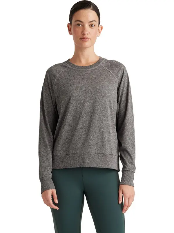 Quince Flowknit Pullover Crew Neck Alpaca Sweater - Heather Grey