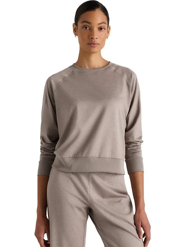 Quince Flowknit Pullover Crew Neck Alpaca Sweater - Heather Morel Grey