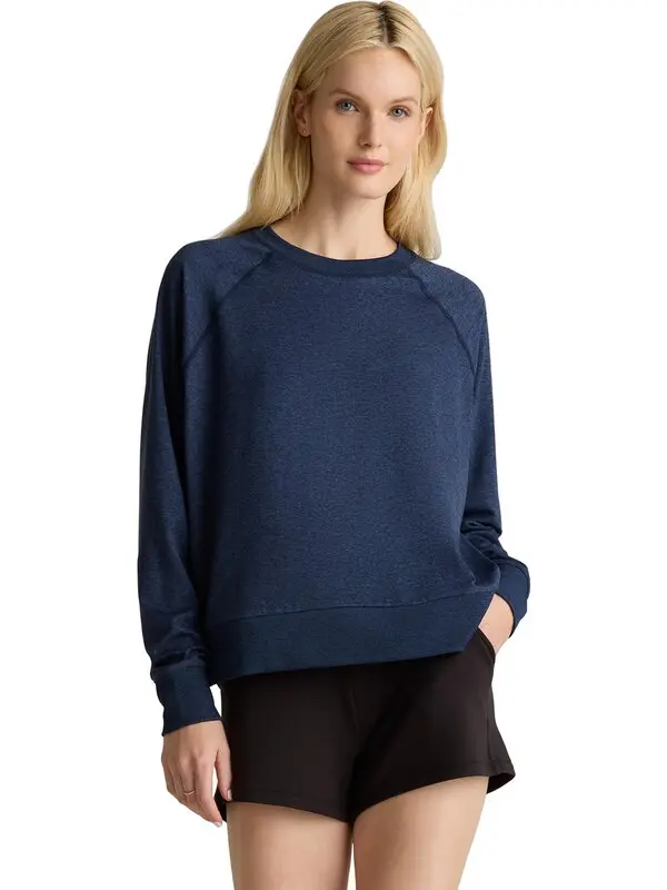 Quince Flowknit Pullover Crew Neck Alpaca Sweater - Heather Navy
