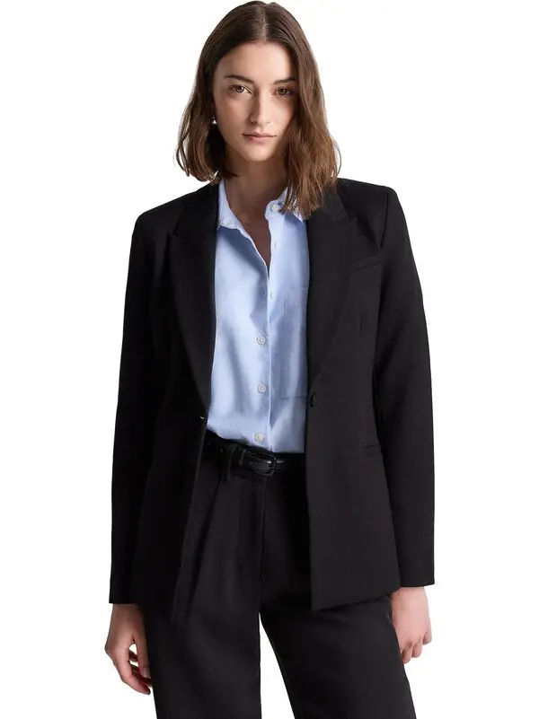 Quince Ultra-stretch Ponte Single-breasted Blazer - Black