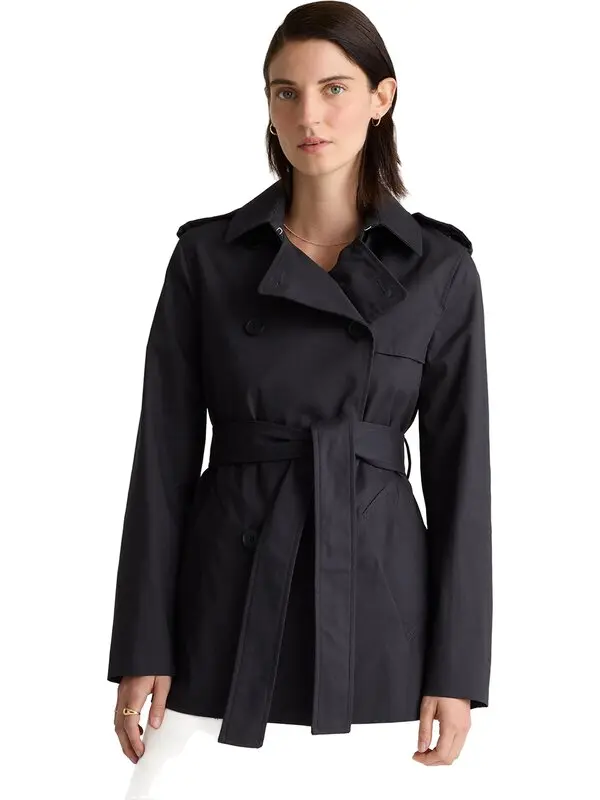 Quince Comfort Stretch Short Trench Coat - Midnight Black
