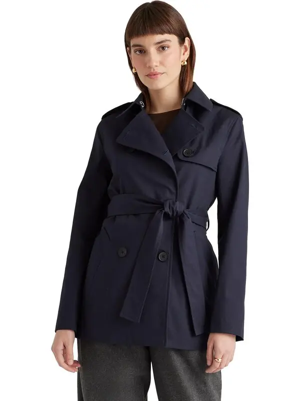 Quince Comfort Stretch Short Trench Coat - Navy