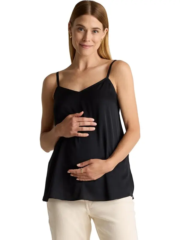 Quince Washable Stretch Silk V-neck Maternity Cami - Black