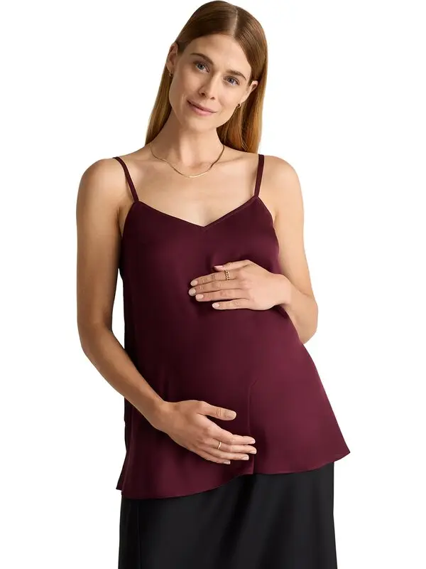 Quince Washable Stretch Silk V-neck Maternity Cami - Wine Tasting Red