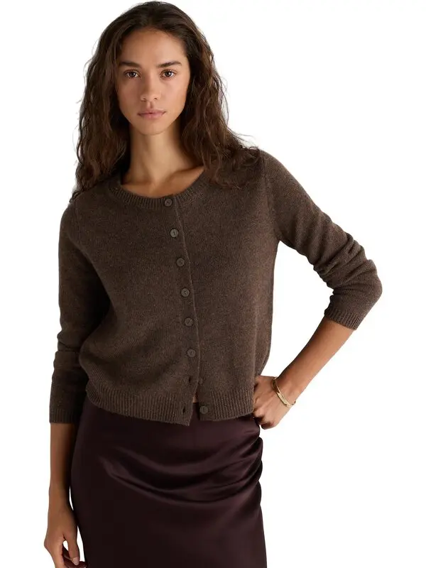 Quince Mongolian Cashmere Cropped Crew Cardigan Sweater - Brown