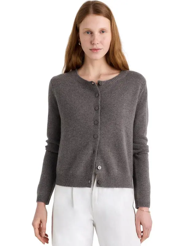 Quince Cashmere Cropped Crew Cardigan - Elk Brown