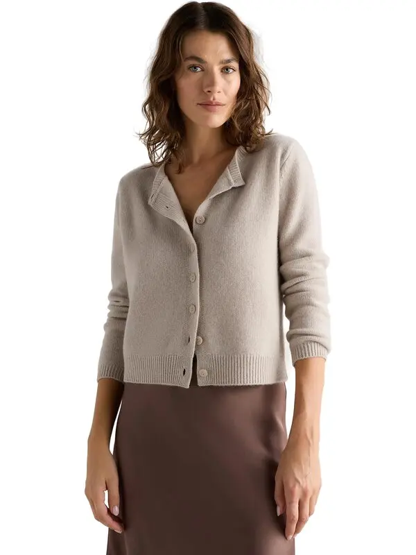 Quince Mongolian Cashmere Cardigan - Heather Cloud Beige