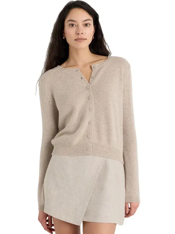 Quince Mongolian Cashmere Cropped Crew Cardigan - Undyed Natural Heather