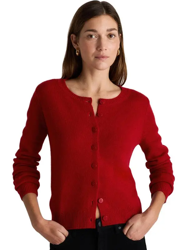 Quince Mongolian Cashmere Cropped Crew Cardigan - Varsity Red