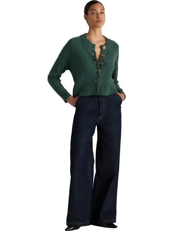 Quince Cropped Organic Cotton Cardigan Sweater - Big Sur Green