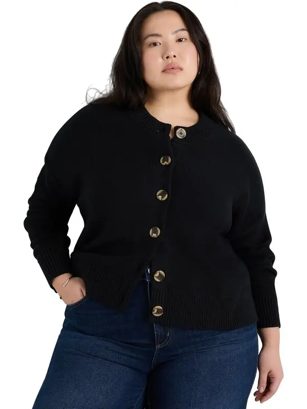 Quince Cropped Organic Cotton Cardigan Sweater - Black