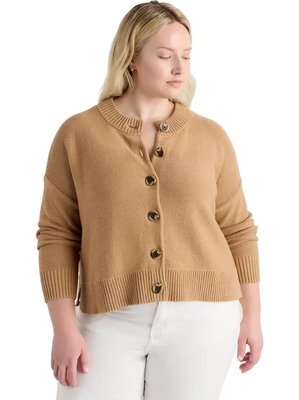 Quince Organic Cotton Cropped Cardigan Sweater - Camel