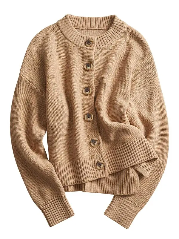 Quince Organic Cotton Cropped Cardigan Sweater - Camel