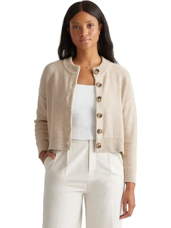 Quince Cropped Organic Cotton Cardigan Sweater - Cement Marl