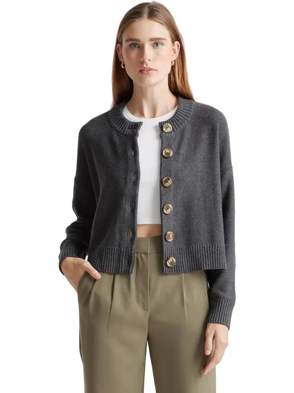 Quince Organic Cotton Cropped Cardigan Sweater - Charcoal