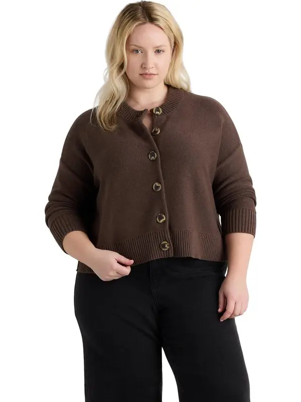 Quince Organic Cotton Cropped Cardigan Sweater - Heather Brown