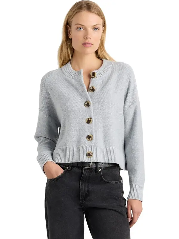 Quince Cropped Organic Cotton Cardigan Sweater - Heather Dove Grey