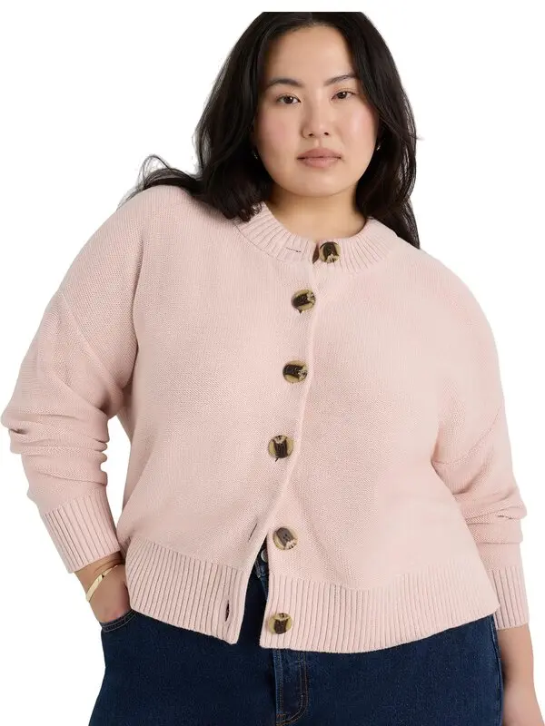 Quince Cropped Organic Cotton Cardigan Sweater - Shell Pink